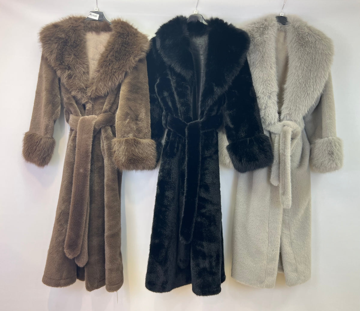 Faux fur coat with belt – Trendy Togs Boutique Store