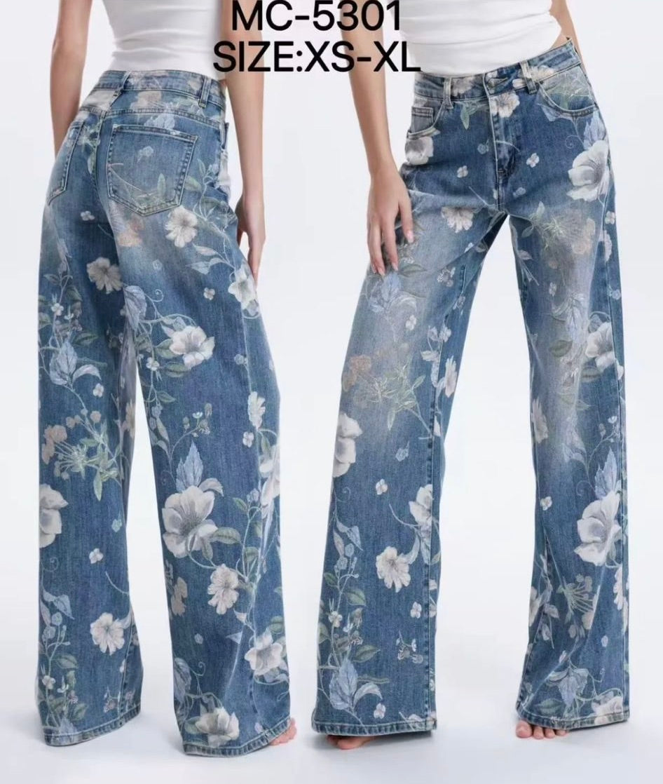 Melly flower wide leg jeans – Trendy Togs Boutique Store