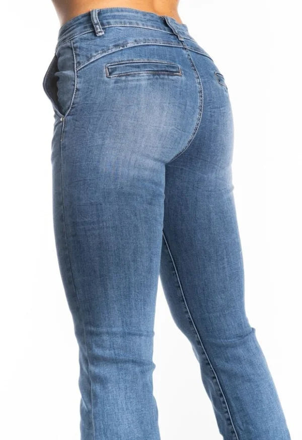 Melly one button denim flared jeans – Trendy Togs Boutique Store